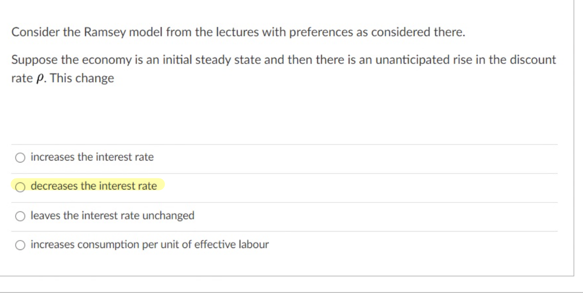Solved Consider the Ramsey model from the lectures with | Chegg.com