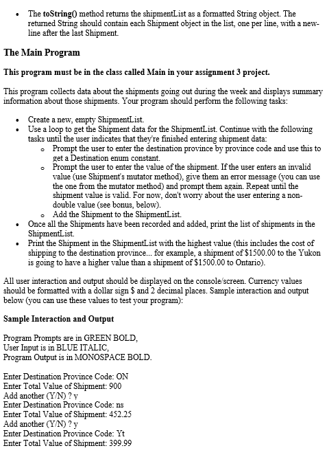 Solved Main class Name: Main You will be adding 3 other | Chegg.com