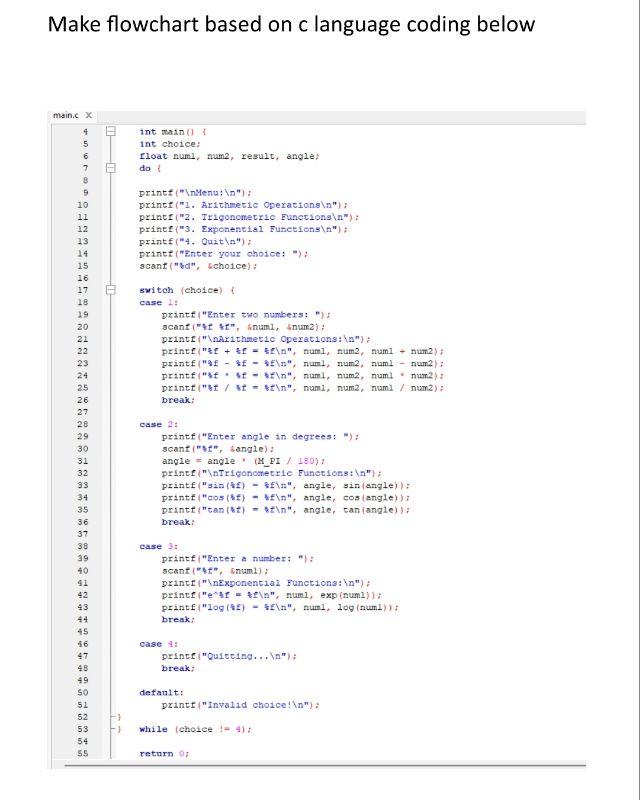 Solved Make Flowchart Based On C Language Coding Below 4450