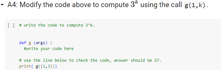 Solved A4: Modify the code above to compute 3k using the | Chegg.com