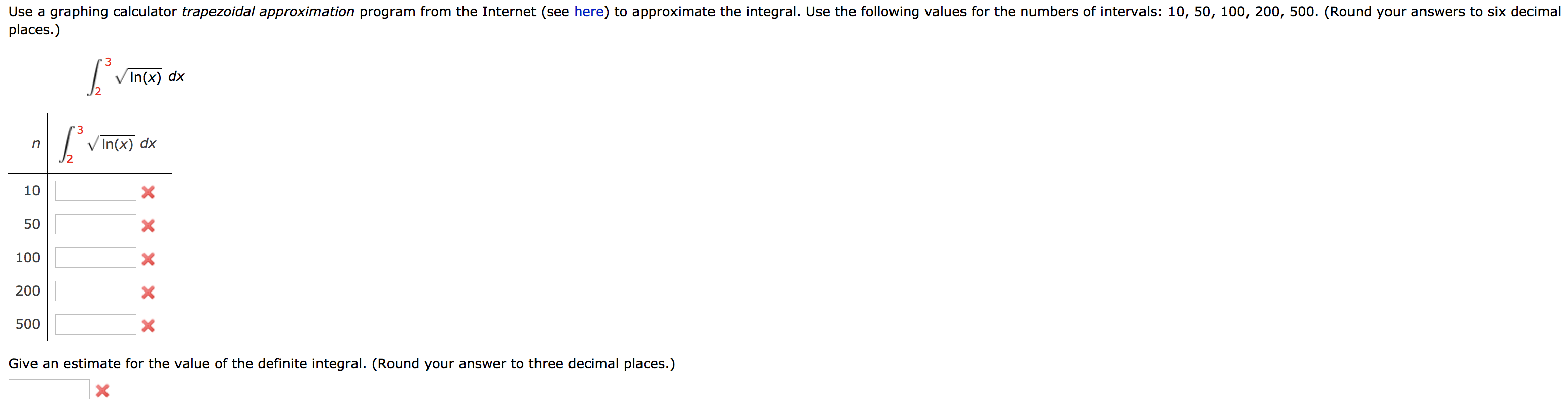 Solved Use a graphing calculator trapezoidal approximation | Chegg.com