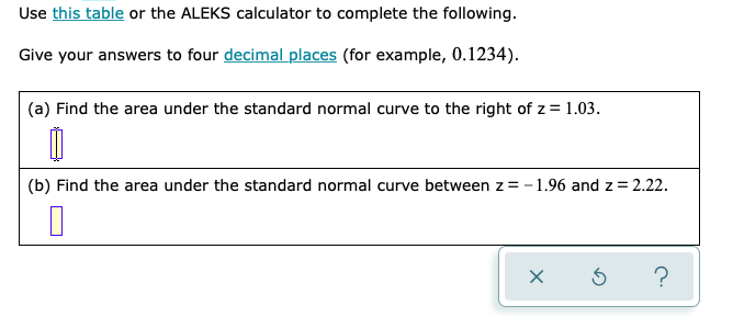 Solved Use this table or the ALEKS calculator to complete | Chegg.com
