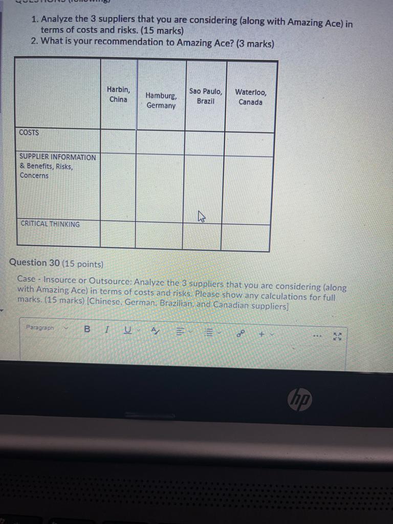 Solved Case Study - Insource or Outsource - AMAZING ACE | Chegg.com