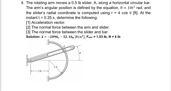 Solved 4. The rotating arm moves a 0.5 lb slider, A, along a | Chegg.com