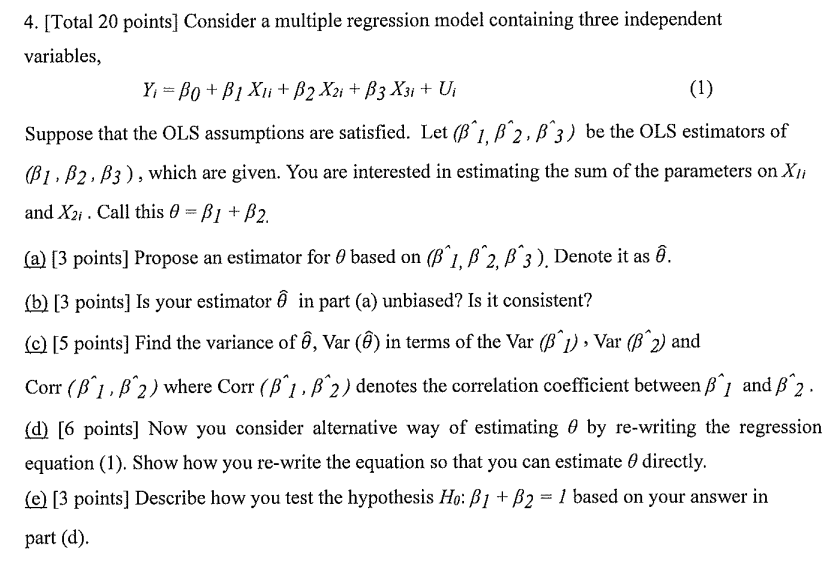 Solved [Total 20 ﻿points] ﻿Consider a multiple regression | Chegg.com
