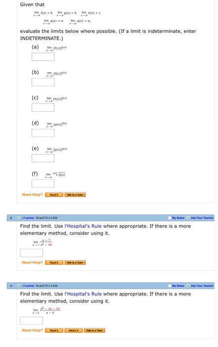 Solved Given that evaluate the limits below where possible. | Chegg.com