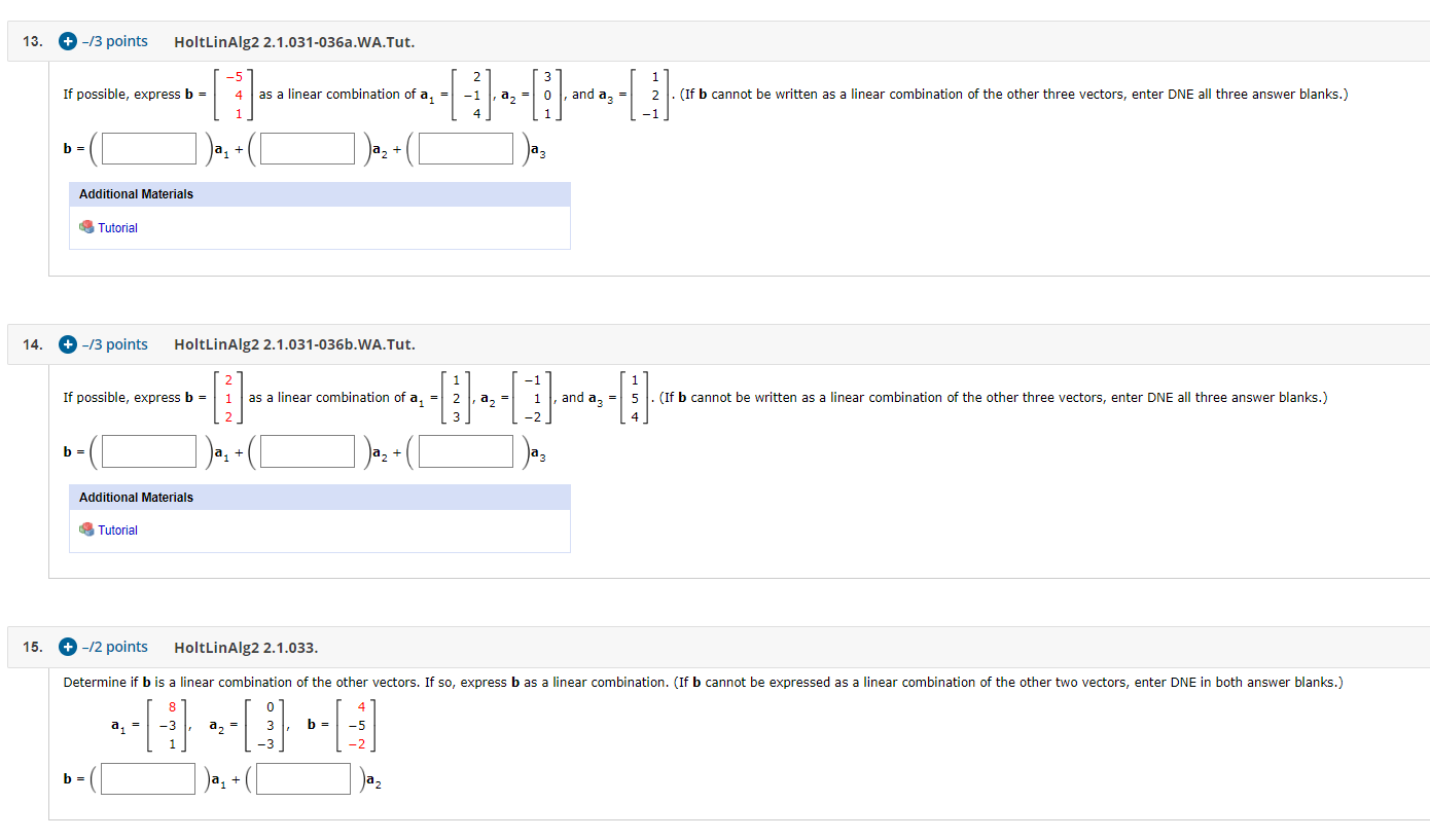 Solved 13. -/3 points HoltLinAlg2 2.1.031-036a.WA.Tut. 21 [ | Chegg.com