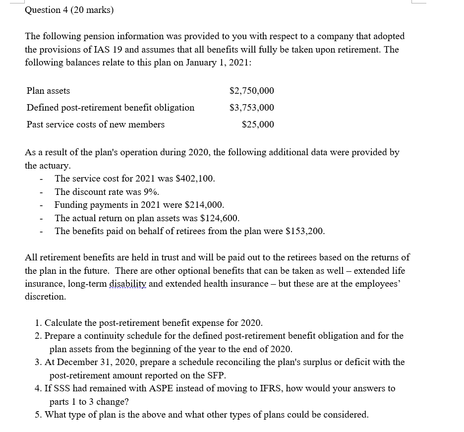 Solved Question 4 (20 marks) The following pension | Chegg.com