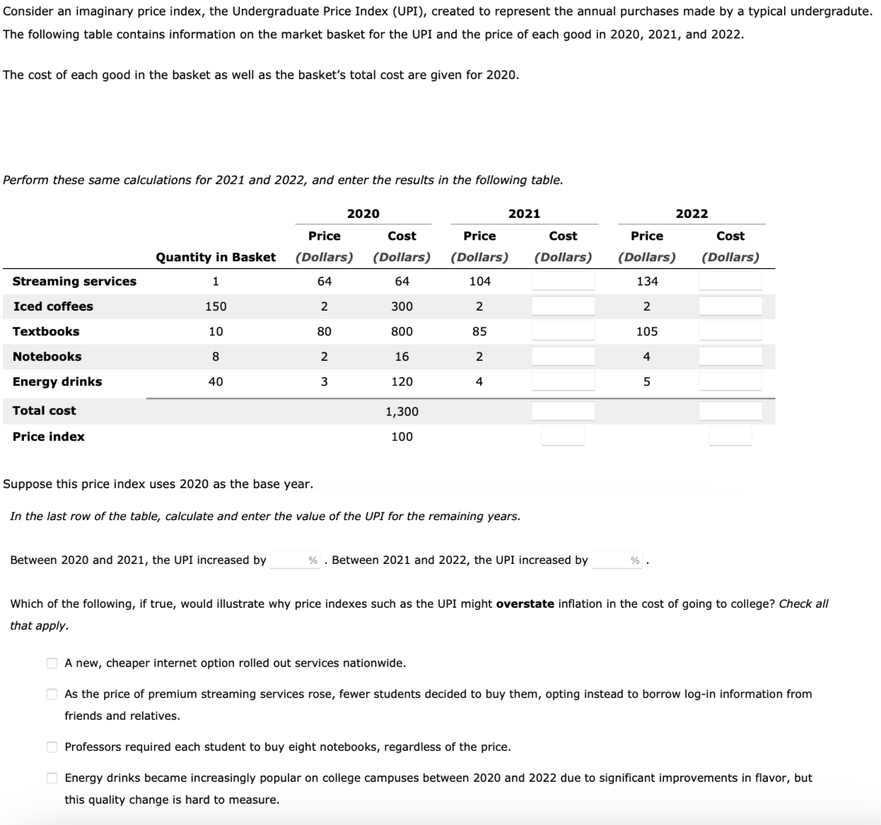 Solved Consider an imaginary price index, the Undergraduate | Chegg.com