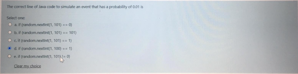 Solved The correct line of Java code to simulate an event | Chegg.com