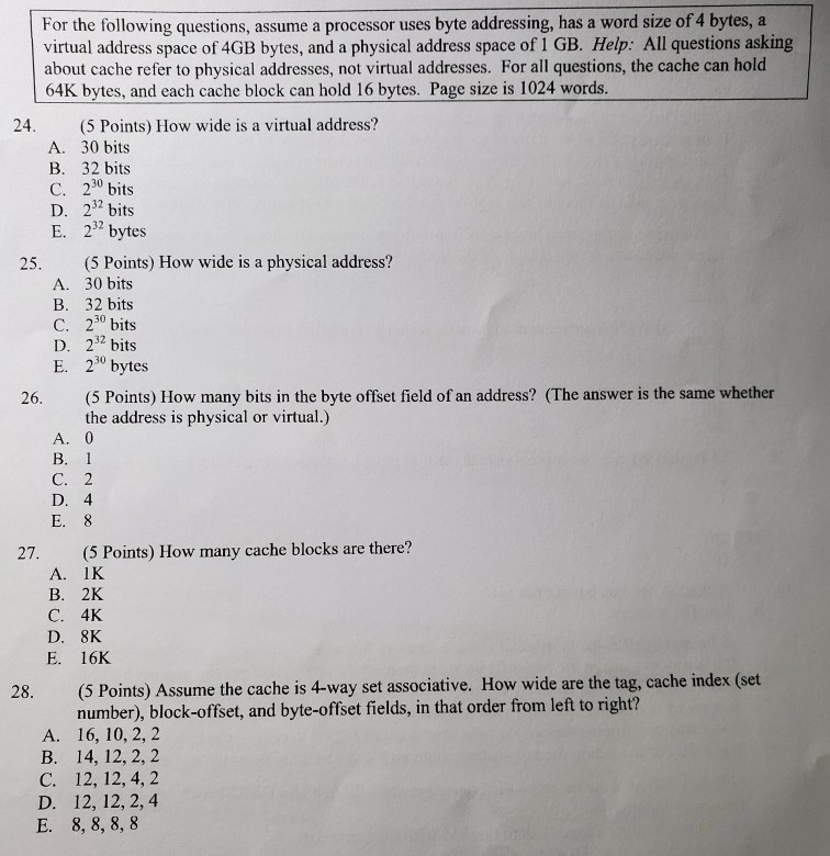Solved For the following questions, assume a processor uses | Chegg.com