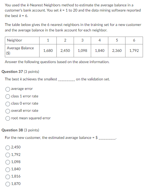 You used the k-Nearest Neighbors method to estimate | Chegg.com