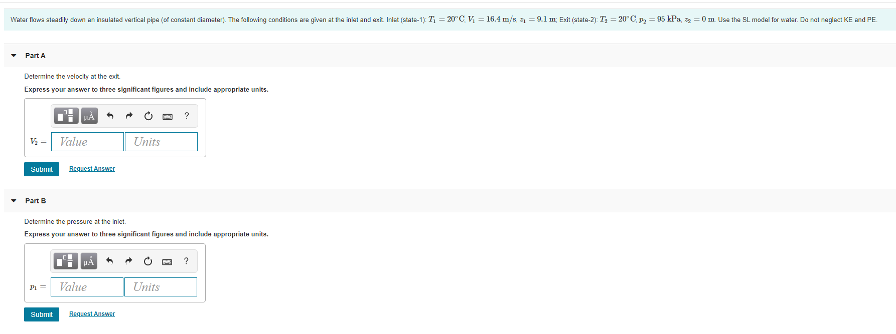 Solved Water flows steadily down an insulated vertical pipe | Chegg.com