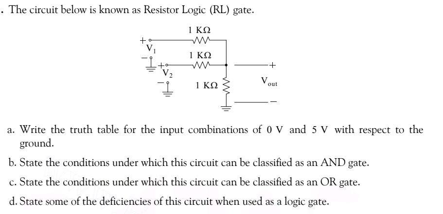 Solved The circuit below is known as Resistor Logic (RL) | Chegg.com