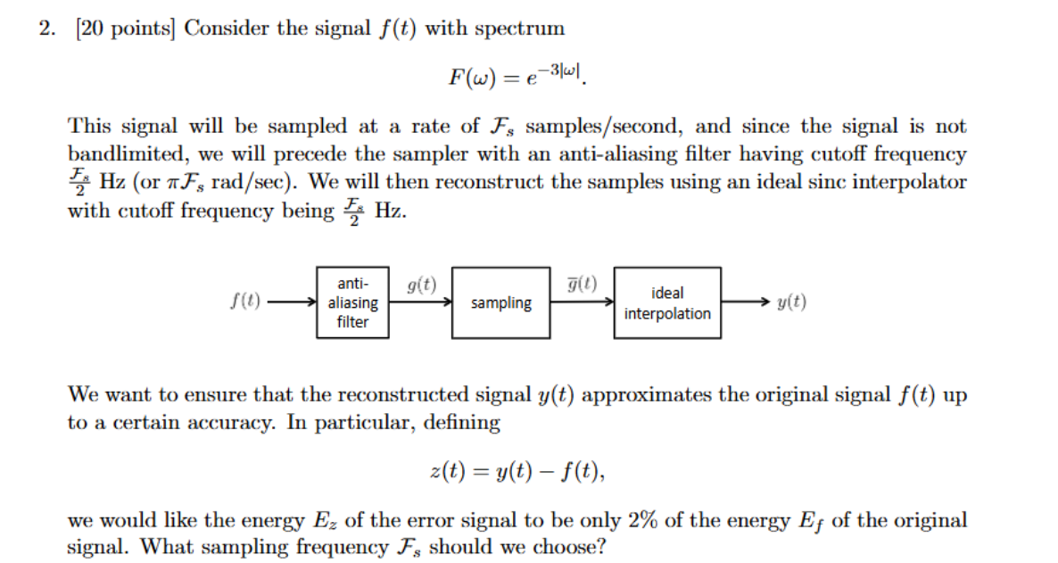 Solved [20 ﻿points] ﻿Consider the signal f(t) ﻿with | Chegg.com