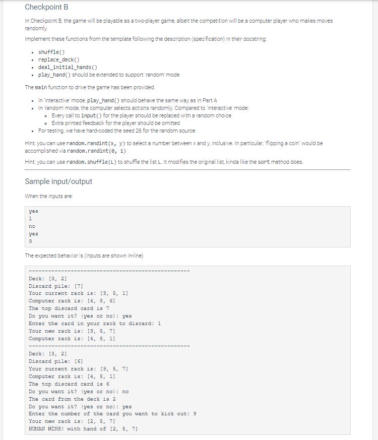 Solved Checkpoint BIn Checkpoint B, the game will be | Chegg.com