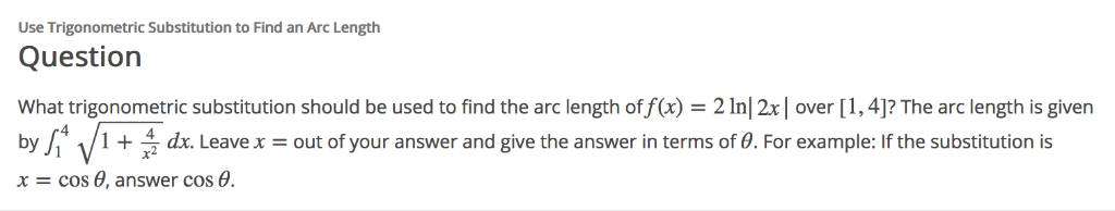 Solved Use Trigonometric Substitution to Find an Arc Length | Chegg.com