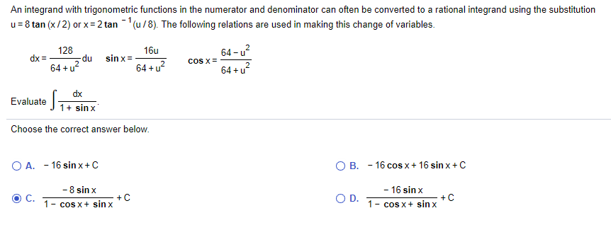 Solved An integrand with trigonometric functions in the | Chegg.com