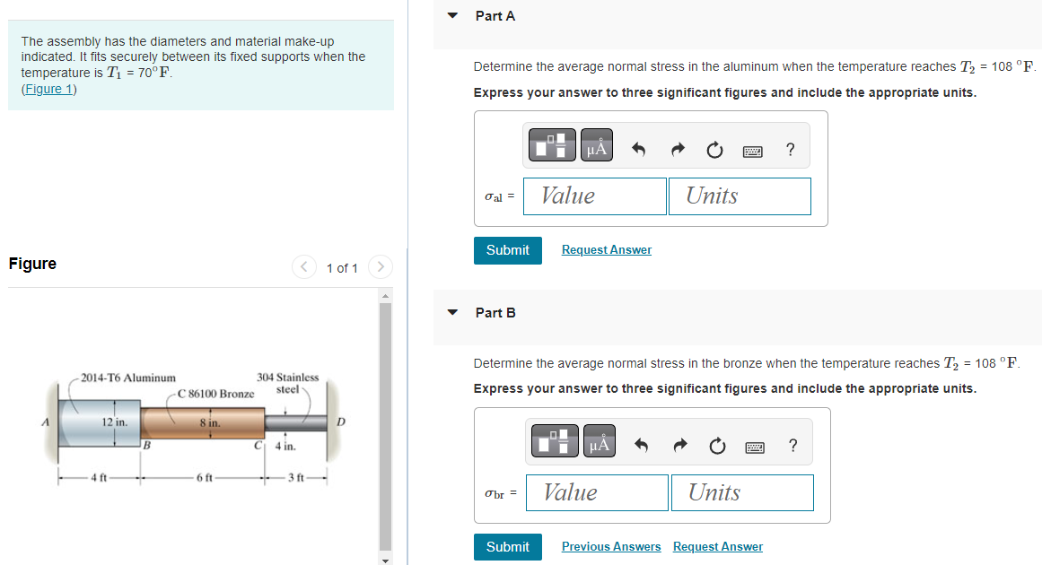 Solved The assembly has the diameters and material make-up | Chegg.com