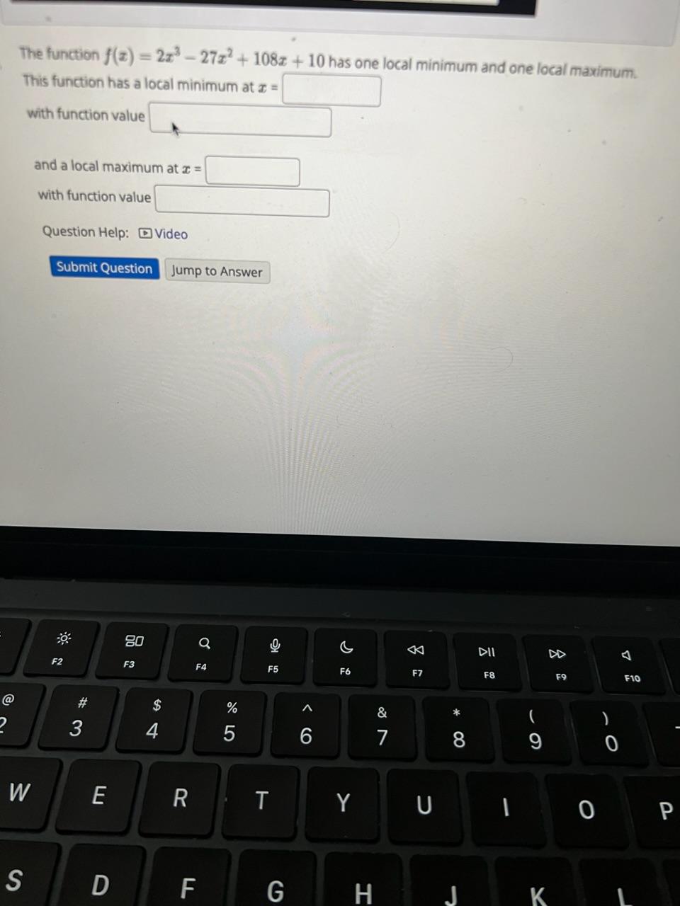 Solved The function f(x)=2x3−27x2+108x+10 has one local | Chegg.com
