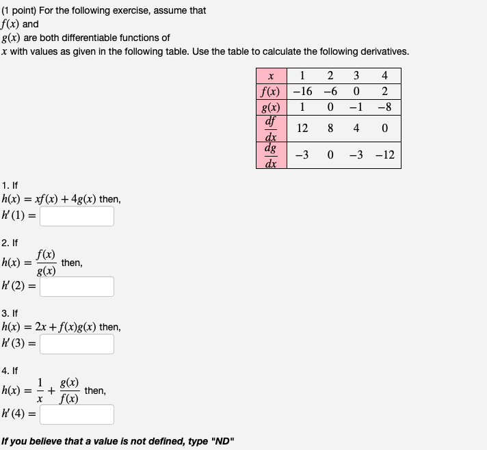 Solved (1 point) For the following exercise, assume that | Chegg.com