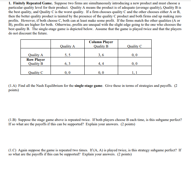 Solved 1. Finitely Repeated Game. Suppose two firms are | Chegg.com
