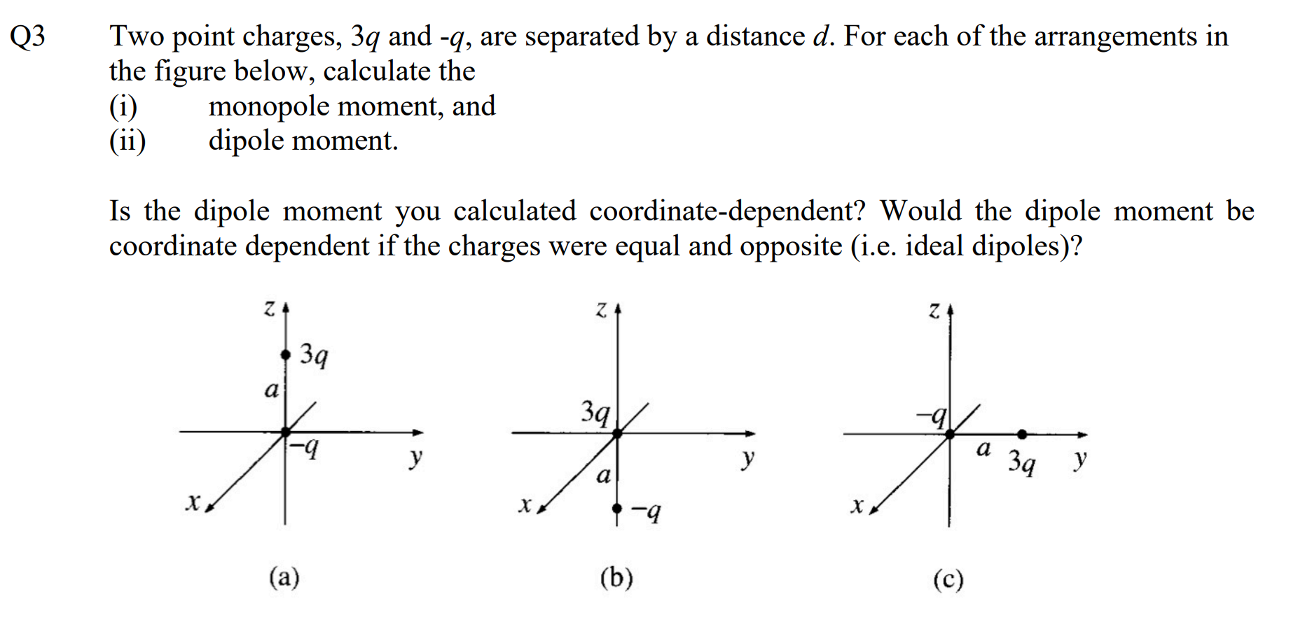 Solved Two point charges, 3q and −q, are separated by a | Chegg.com