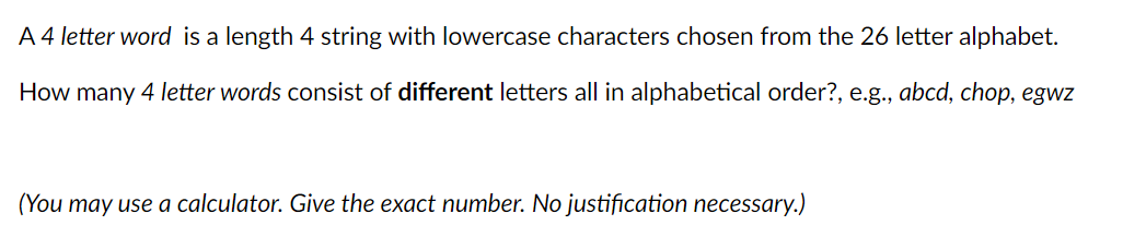 Solved A4 letter word is a length 4 string with lowercase | Chegg.com