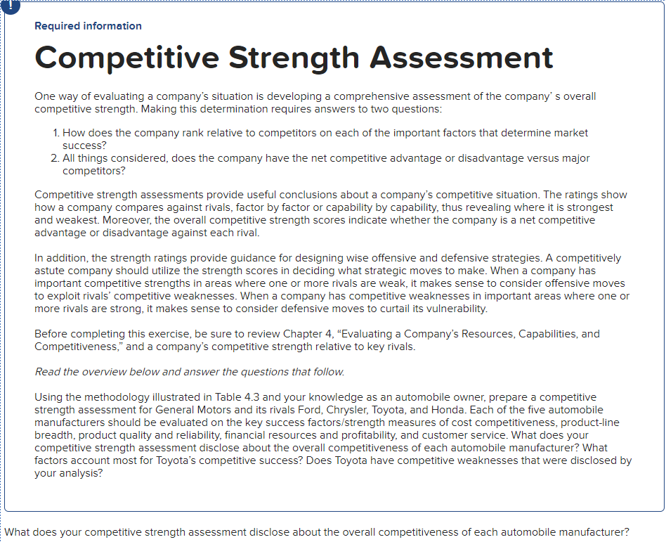 TABLE 4.3 Illustration of a Competitive Strength | Chegg.com