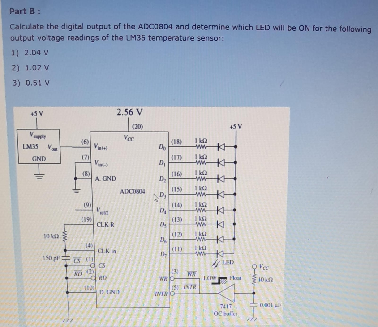 Solved Part B :Calculate the digital output of the ADC0804 | Chegg.com
