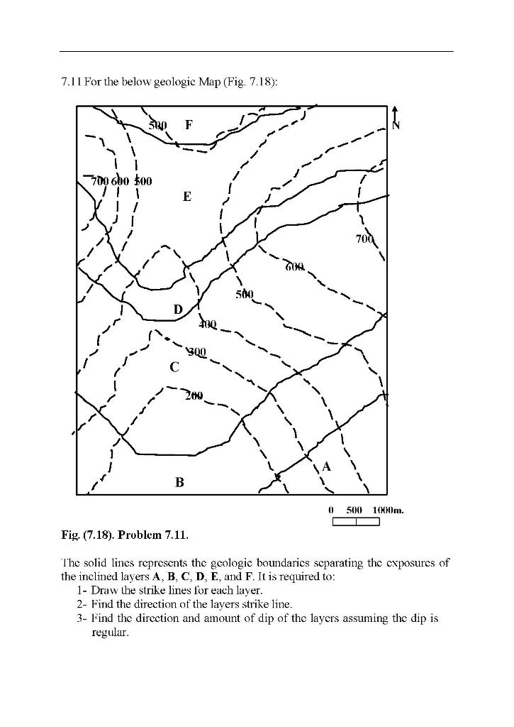 Solved 7.11 For the below geologic Map (Fig. 7.18): Fig. | Chegg.com
