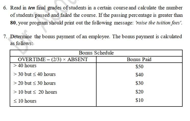 Solved 6. Read in ten final grades of students in a certain | Chegg.com