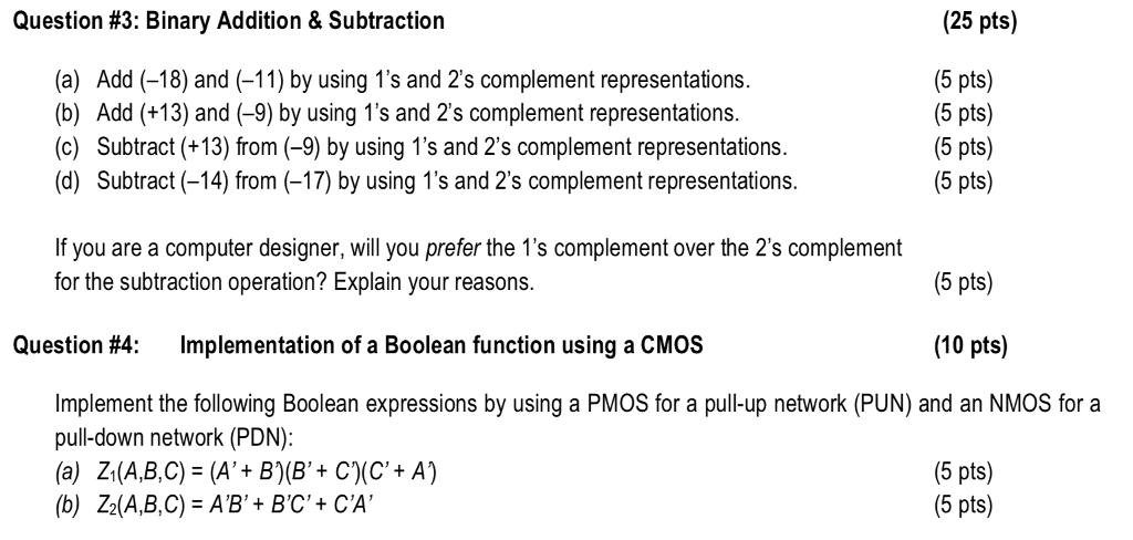 Solved (25 pts) Question #3: Binary Addition & Subtraction | Chegg.com Solved (25 pts) Question #3: Binary Addition & Subtraction | Chegg.com