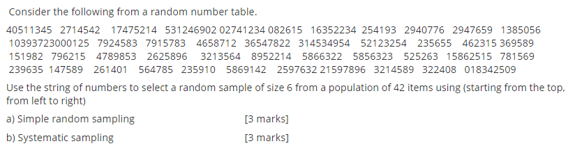 Solved Consider the following from a random number table. | Chegg.com