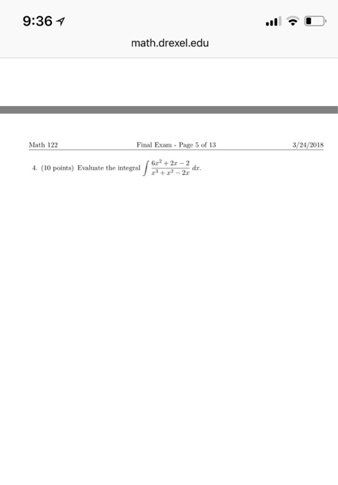Solved 9:361 math.drexel.edu 3 of 13 Math 122 Final | Chegg.com