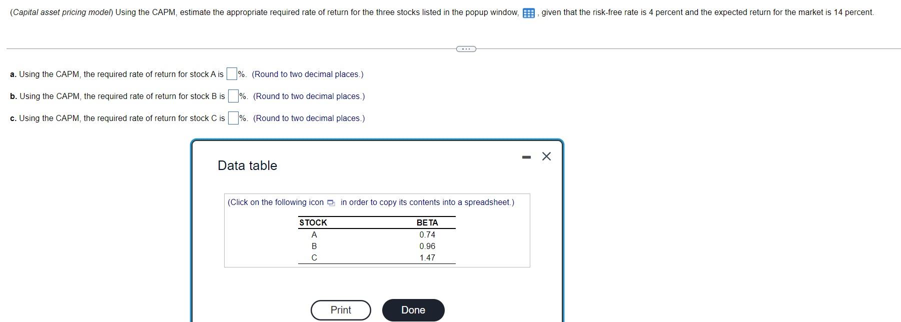 Solved (Capital asset pricing model) Using the CAPM, | Chegg.com