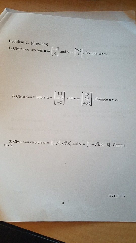 Solved Problem 1. (3 points) Given the point A (2,-1) and | Chegg.com