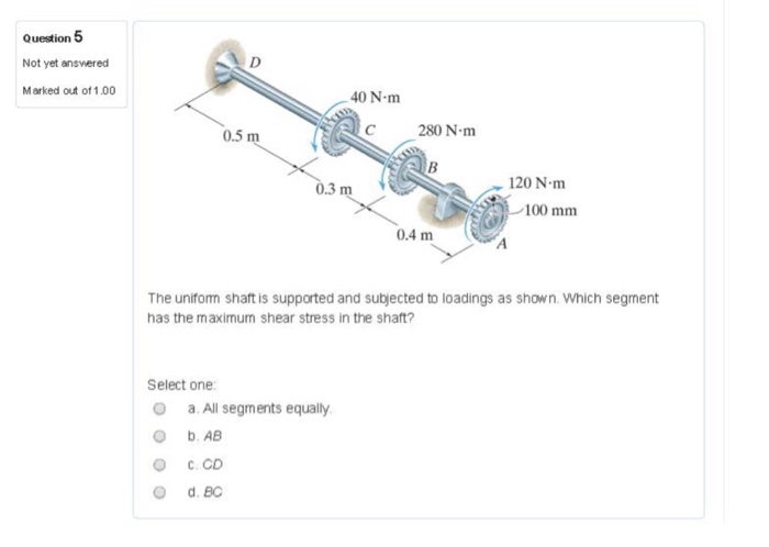 Solved Question 5 Not yet answered Marked out of 1.00 40 N·m | Chegg.com Solved Question 5 Not yet answered Marked out of 1.00 40 N·m | Chegg.com