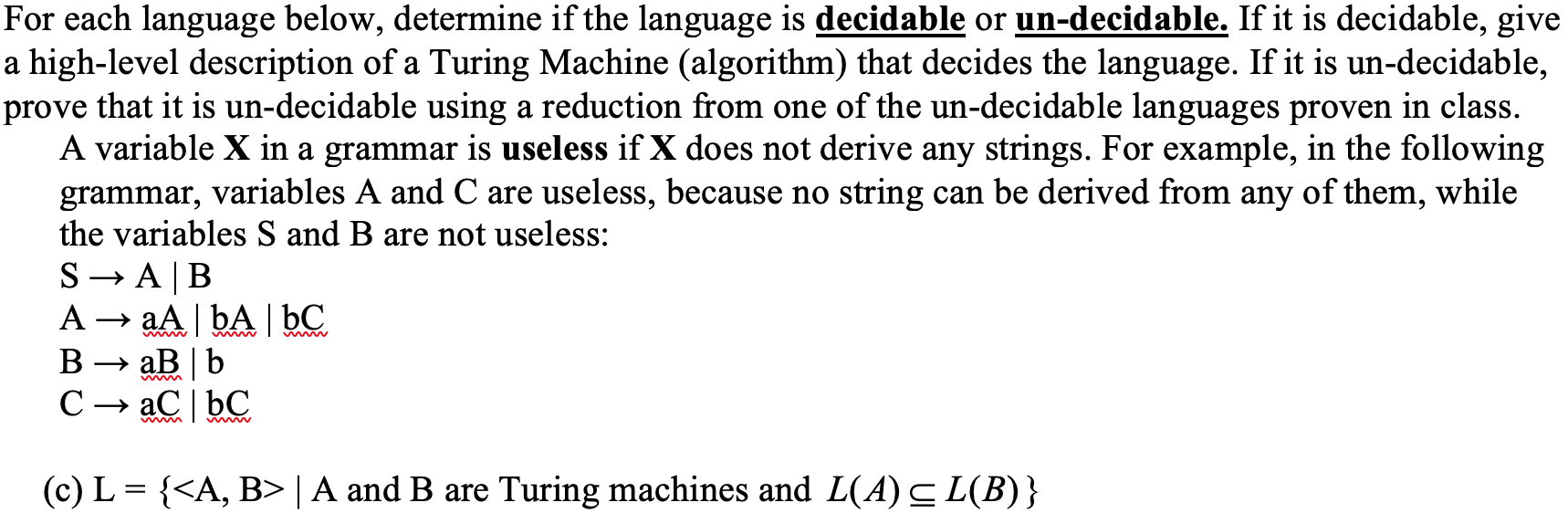 For each language below, determine if the language is | Chegg.com