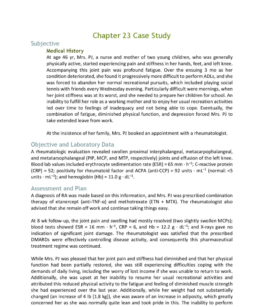 Chapter 23 Case Study Subjective Medical History At | Chegg.com