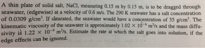 Solved A thin plate of solid salt, NaCl, measuring 0.15 m by | Chegg.com