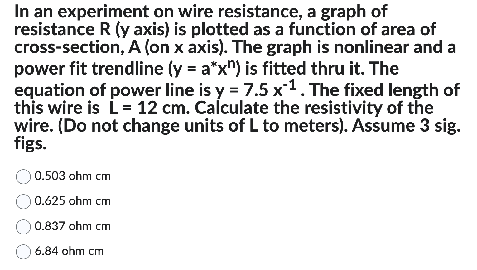 Solved In an experiment on wire resistance, a graph of | Chegg.com