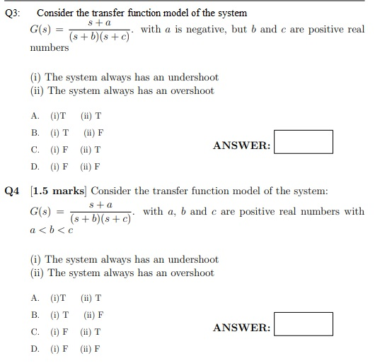 Solved 03: Consider the transfer function model of the | Chegg.com