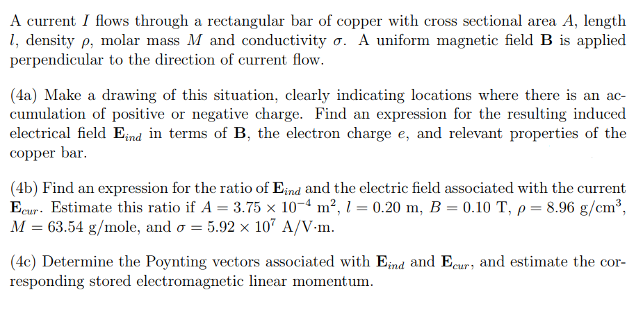 Solved A current I flows through a rectangular bar of copper | Chegg.com