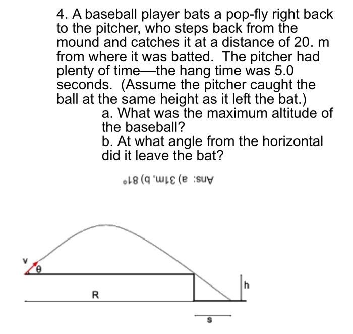Solved 4. A baseball player bats a pop-fly right back to the | Chegg.com
