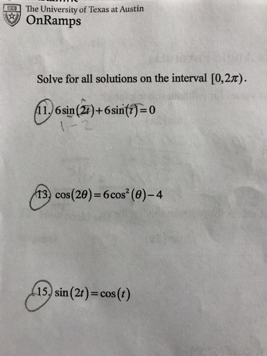 Solved The University of Texas at Austin OnRamps Solve for | Chegg.com