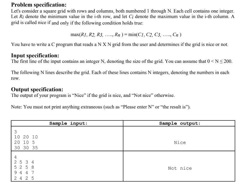 Solved Problem specification: Let's consider a square grid | Chegg.com