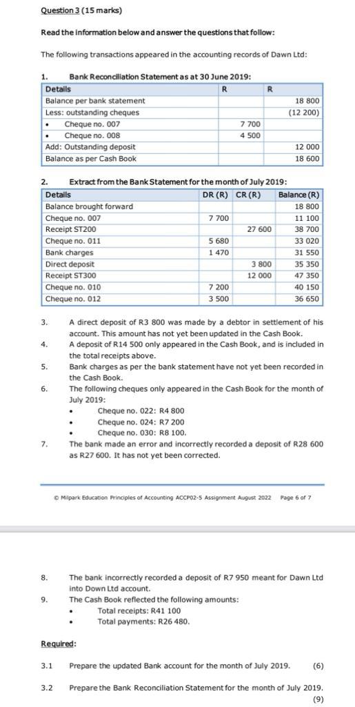 Solved Question 3 (15 marks) Read the information below and | Chegg.com