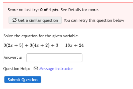 Solved my answer is 0=0 so no solution but my open math is | Chegg.com