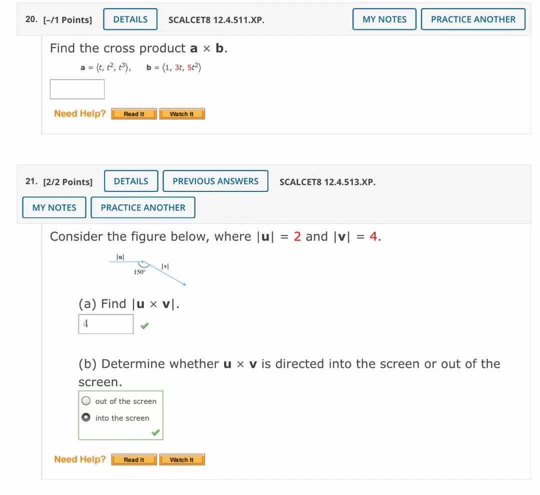 Solved 20. [-/1 Points) DETAILS SCALCET8 12.4.511.XP. MY | Chegg.com